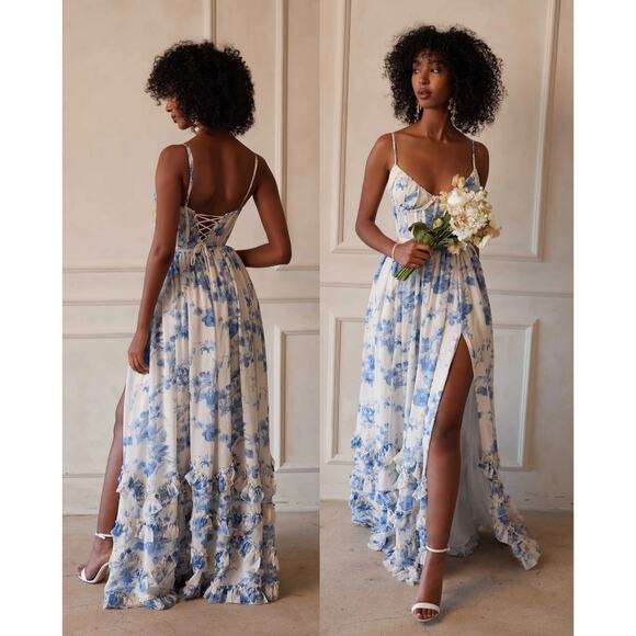 V. Chapman | Dresses | V Chapman Blue And White Floral Maxi Dress ...